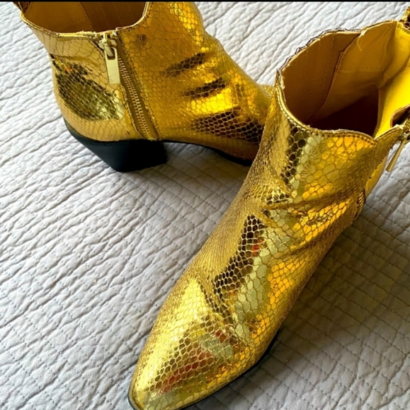 JustFab | Shoes | Faux Snakeskin Gold Booties | Poshmark